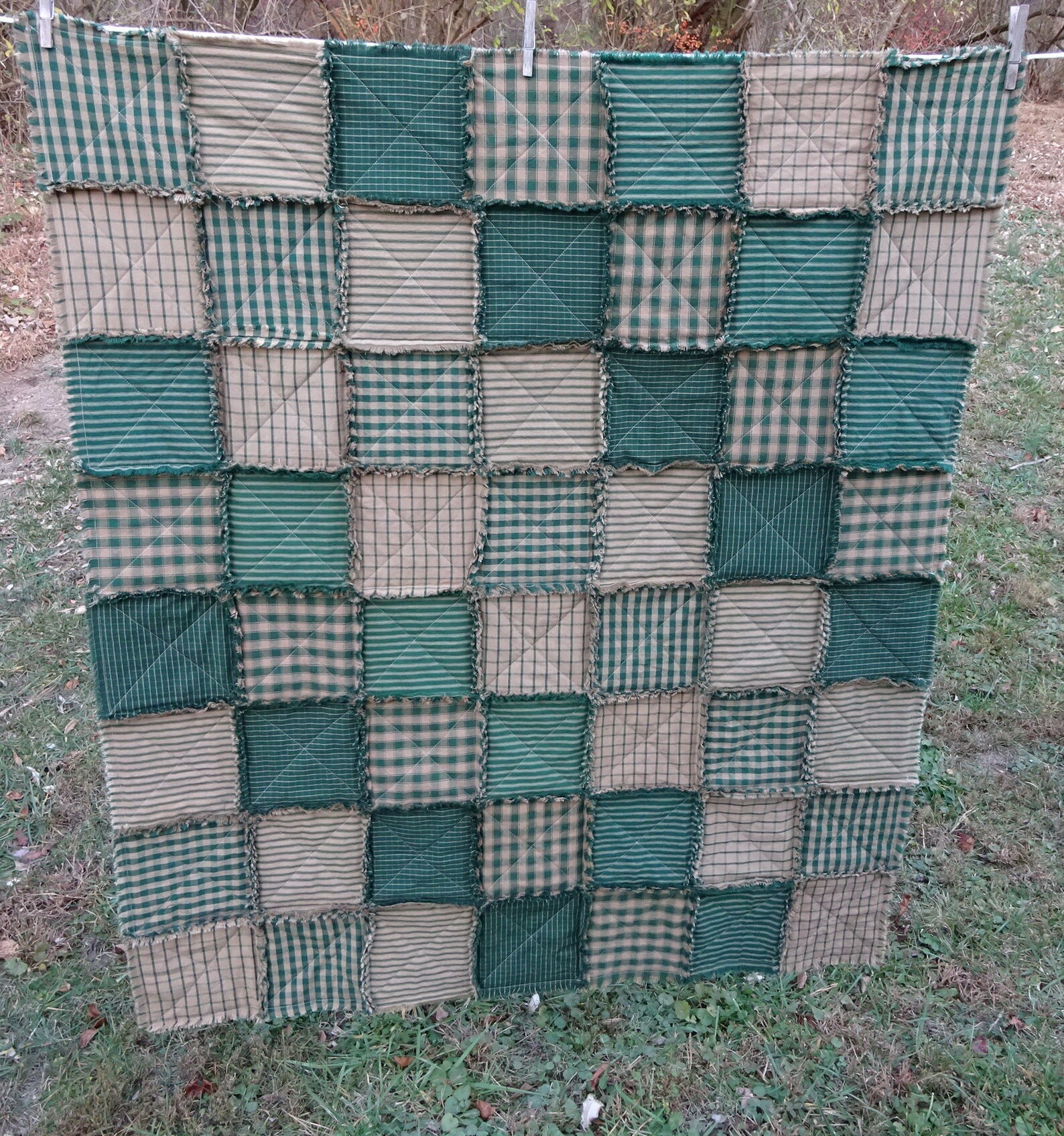 Green Rag Quilt Lap Throw Table Square Country Tablecloth | Etsy