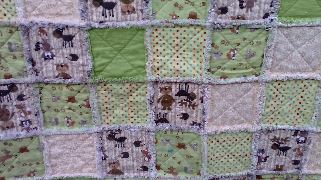 Baby Rag Quilt, Rag Quilt Throw, Patchwork Quilt, Woodland Baby Quilt ...