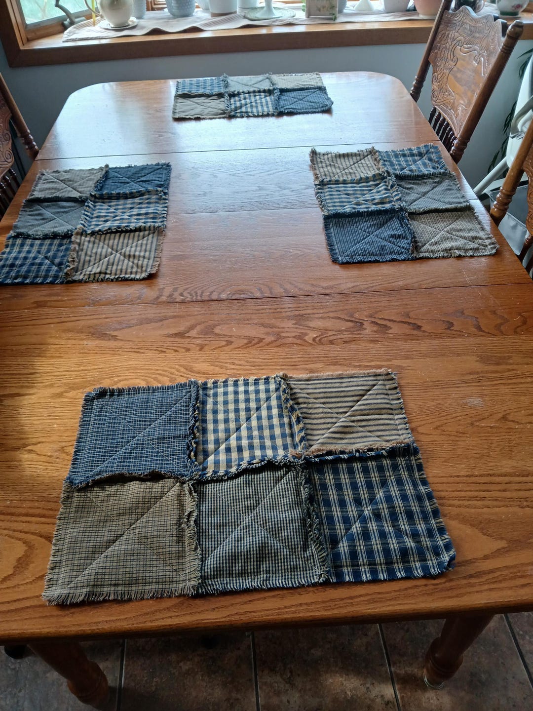 Blue Homespun Placemats, 4 Rag Quilt Placemats, Table Mats, Rag ...