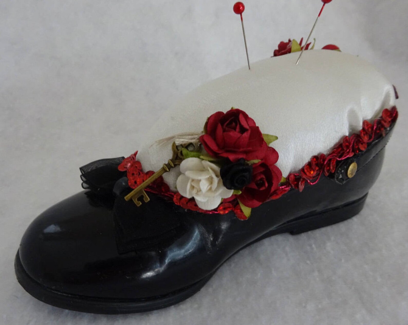 Baby Shoe Pin Cushion, Altered Baby Shoe, Sewing Room Decor, Gift for ...