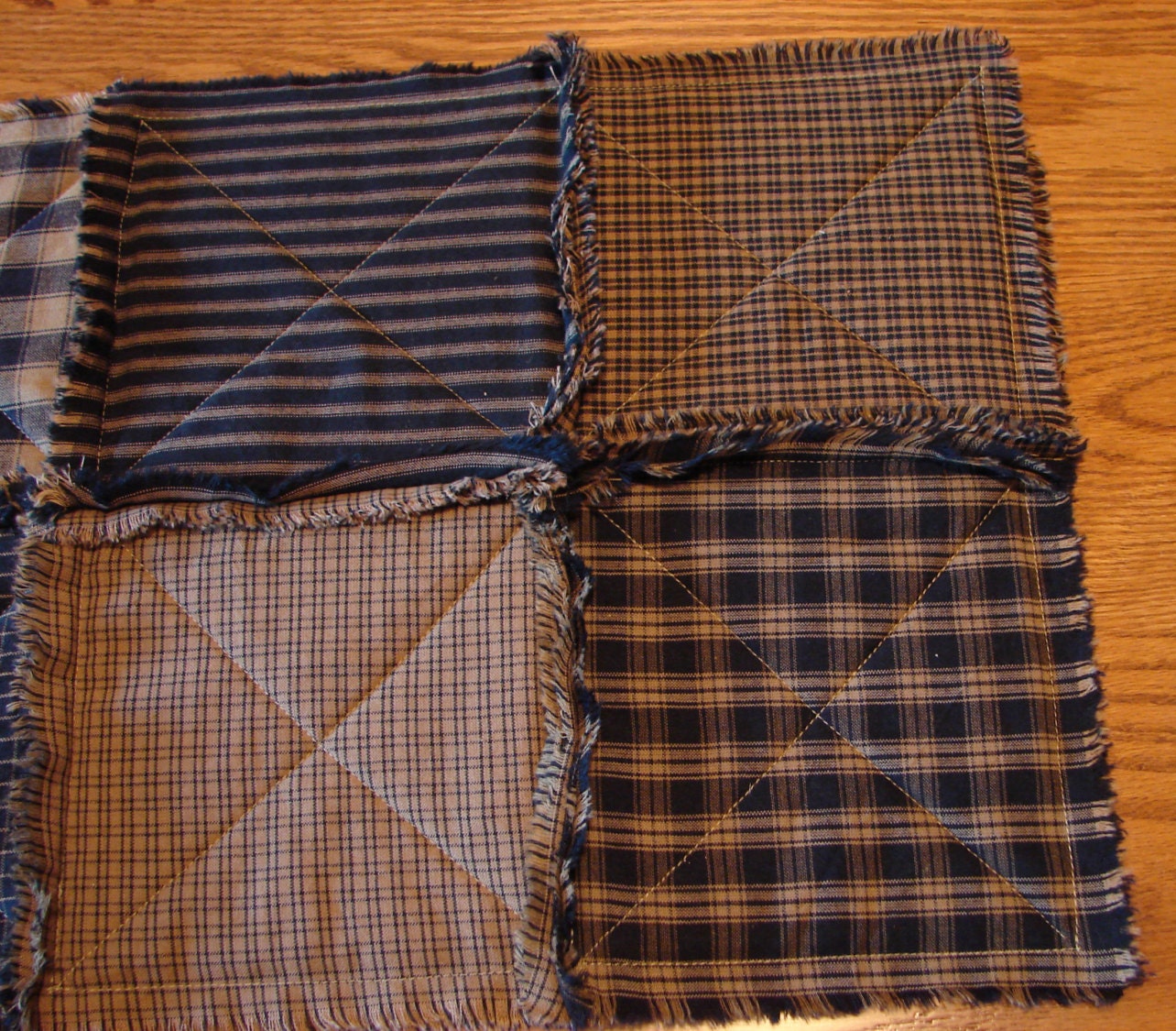 Blue Homespun Placemats, 6 Rag Quilt Placemats, Table Mats, Rag ...