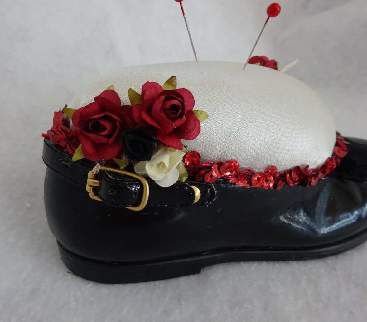 Baby Shoe Pin Cushion, Altered Baby Shoe, Sewing Room Decor, Gift for ...