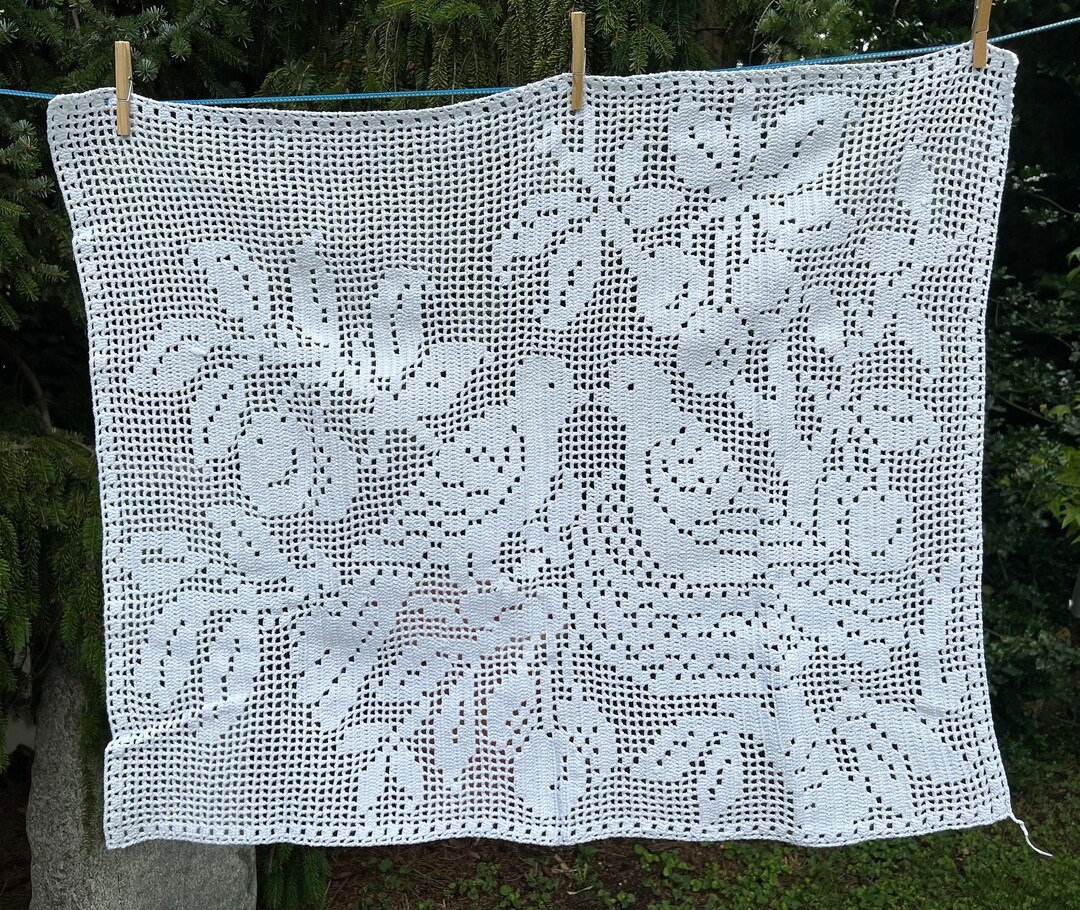 Vintage Crochet Blanket, Handmade, Crochet, Filet, Square, Doves - Etsy