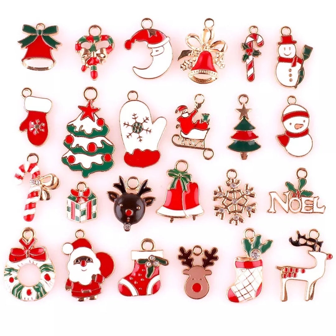 Set of 24 Christmas Charm Set, Bulk Variety Christmas Theme Charm ...