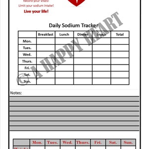 Congestive Heart Failure Daily Sodium and Vitals Tracker Pdf - Etsy