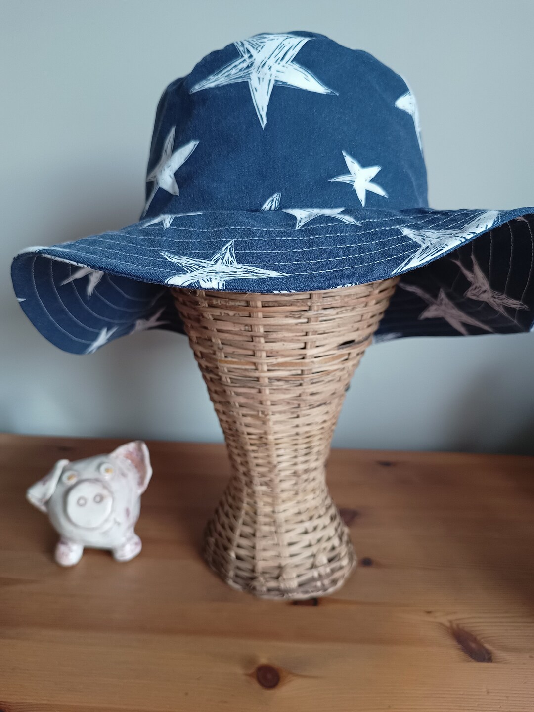 Blue With White Stars Fabric Bucket Hat, Recycled Fabric Sun Hat, Blue ...