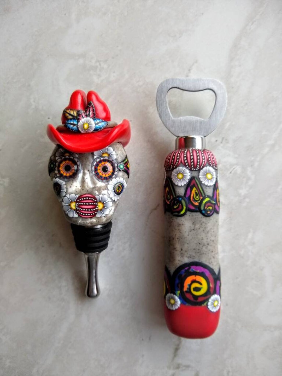 SOLD, Display Only-daisy Day of the Dead Bottle Stopper and Bottle ...