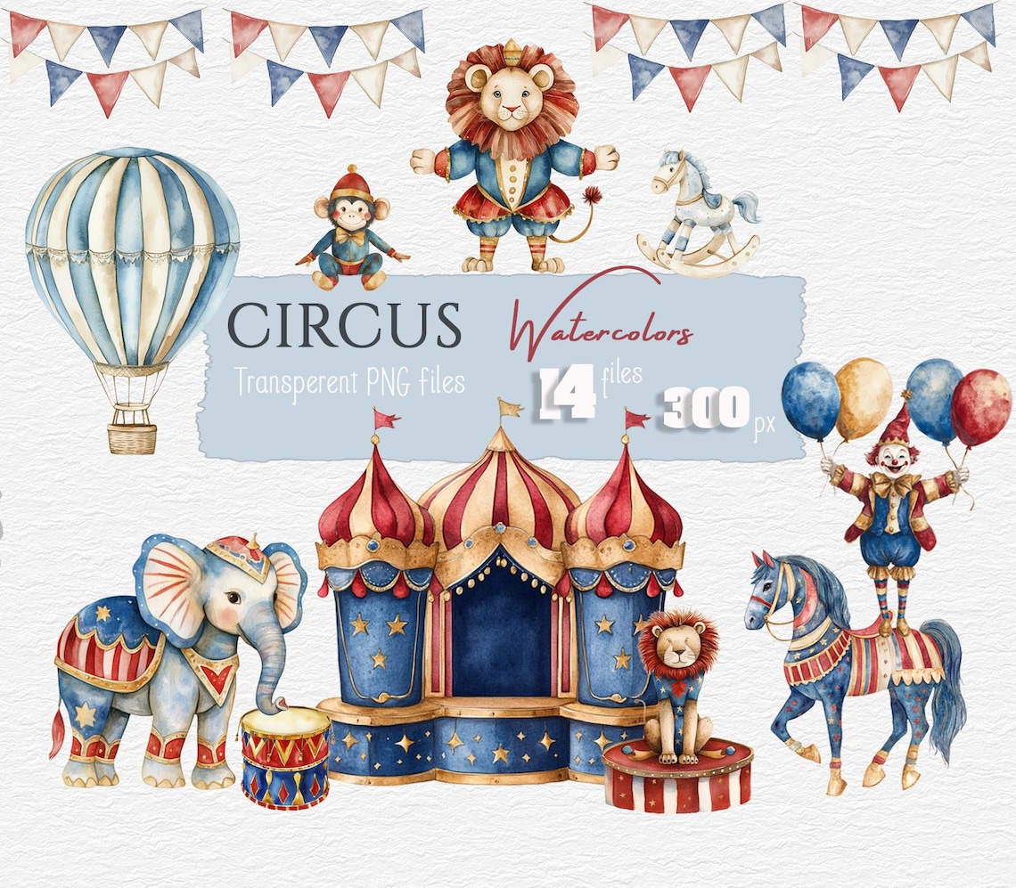 Circus Watercolor Clipart. Transparent Background PNG 12+2 Files - Etsy