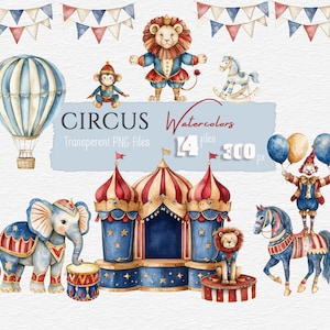 Circus Watercolor Clipart. Transparent Background PNG 12+2 Files - Etsy