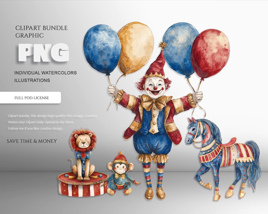 Circus Watercolor Clipart. Transparent Background PNG 12+2 Files - Etsy
