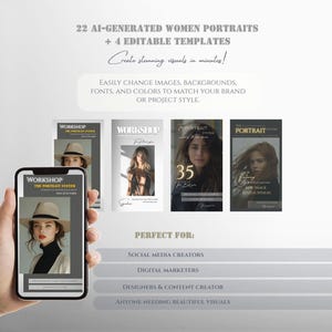 22 Ai-generated Women Portraits + 4 Editable Templates - Etsy