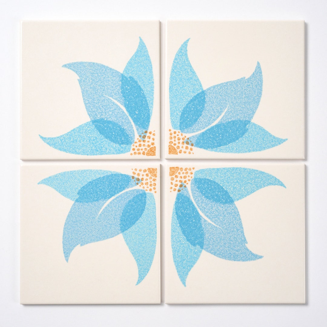 1970s Vintage Italian Blue Floral Wall Tile, 252 Sq Ft Available - 18 ...