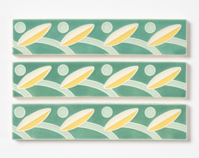 1920s American Encaustic Wide Green Trim Tile, 58 Pc Set - 29 Linear ...