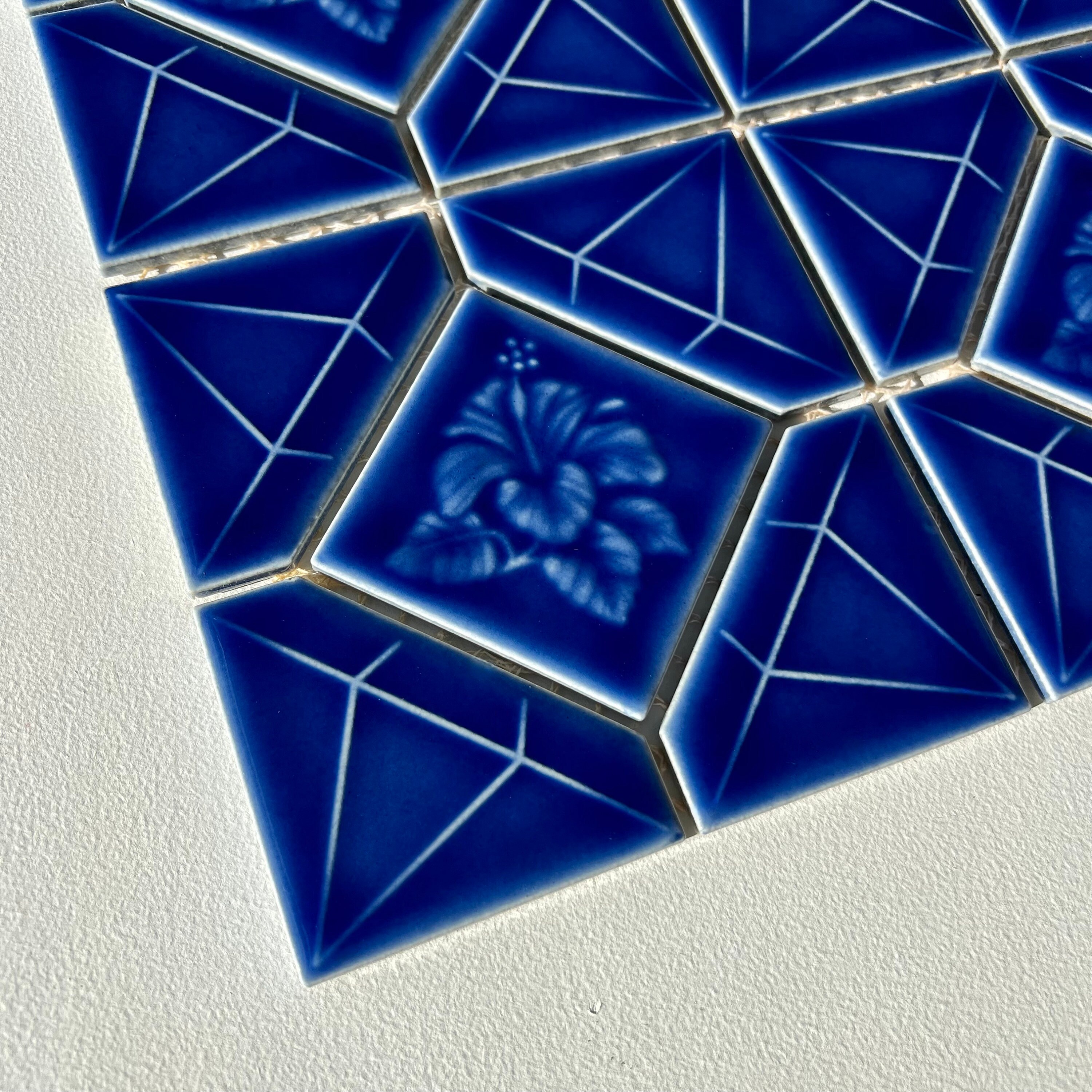 Bright Blue 1980s Hibiscus Pattern Wall Tile, 19 Sq Ft Lot 19 Piece Set ...