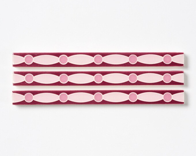 1920s American Encaustic Pink & Burgundy Deco Trim Tile, 30 Pc Set - 15 ...