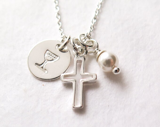 First Communion Gift, Communion Necklace, for Girl, Cross, Communion ...