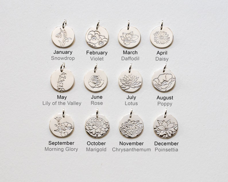 Sterling Silver Birth Flower Necklace: Personalized Floral Charm - Etsy