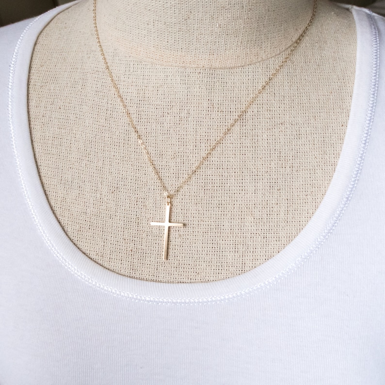 Skinny Cross Necklace in Gold Filled Large Cross Pendant | Etsy