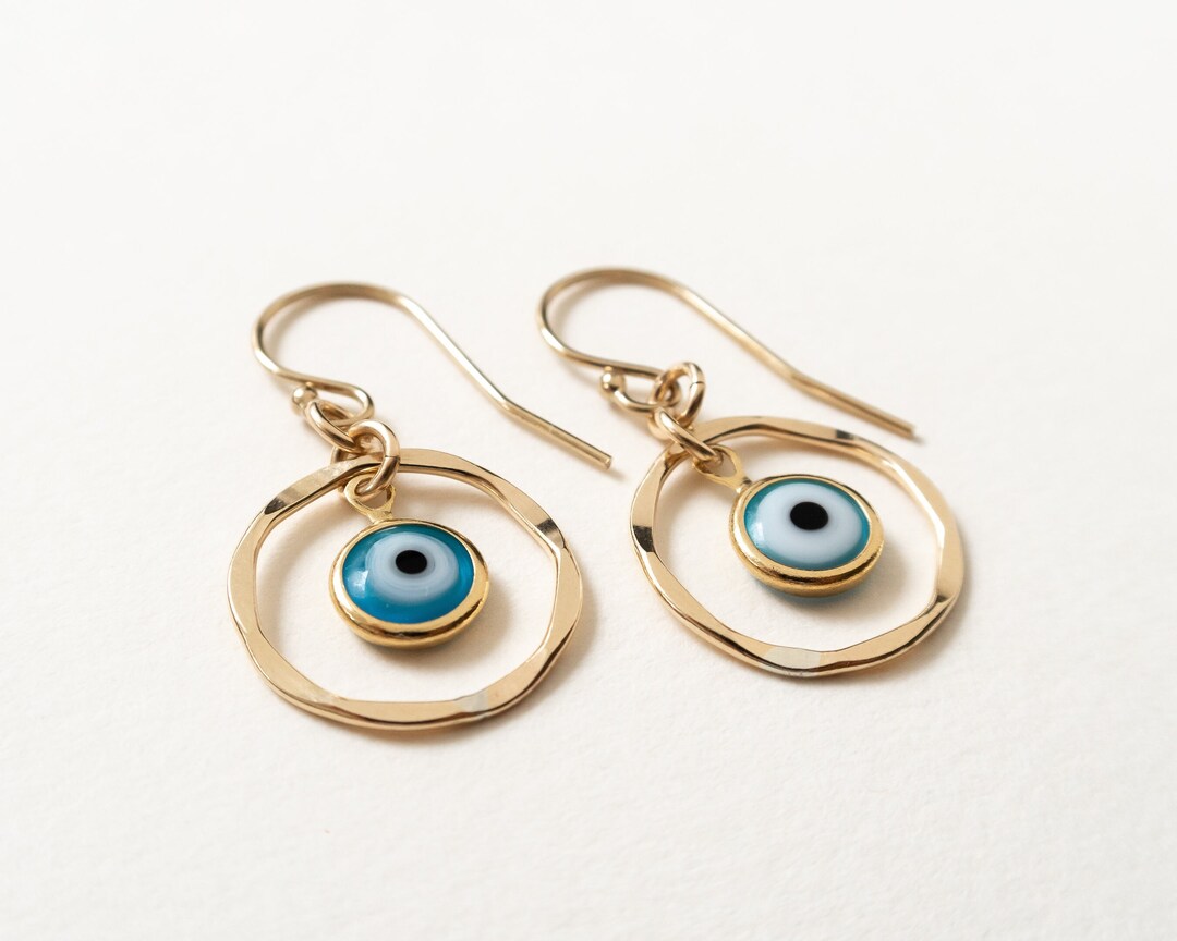 Gold Filled Evil Eye Earrings, Dainty Turkish Nazar Protection Jewelry ...
