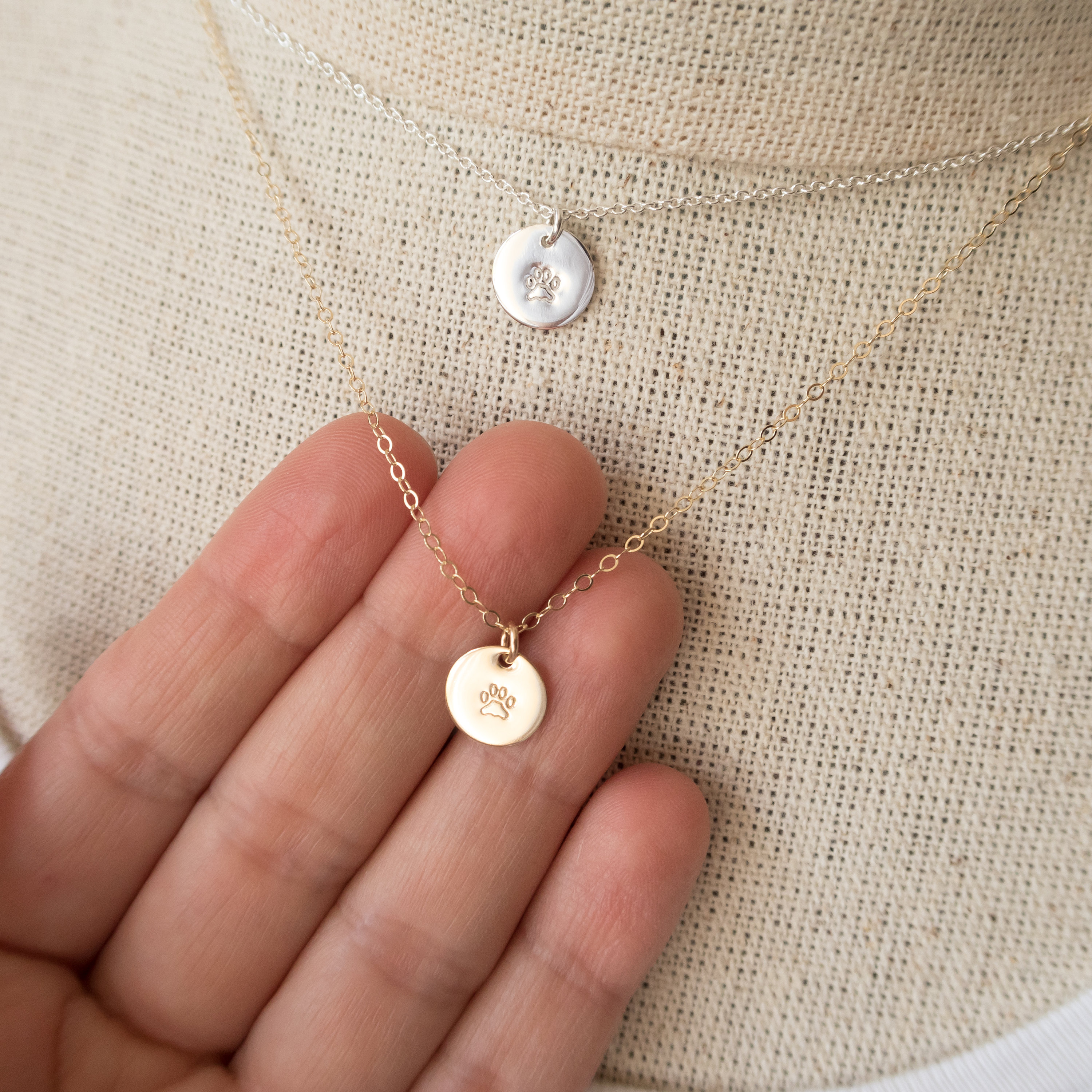 Tiny Paw Print Necklace, Sterling Silver or Gold Filled