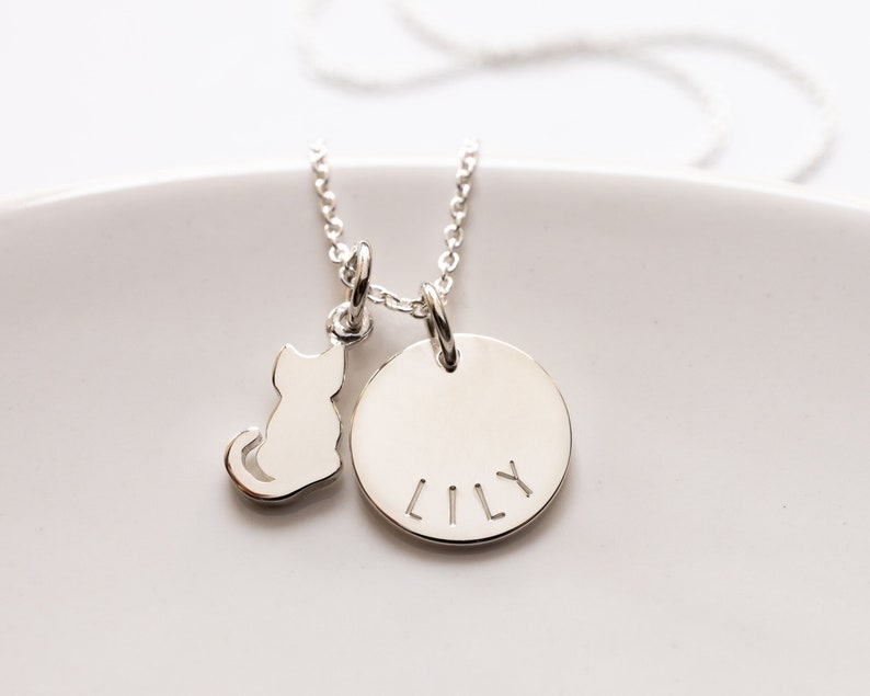 Sterling Silver Cat Necklace Personalized With Cat's - Etsy