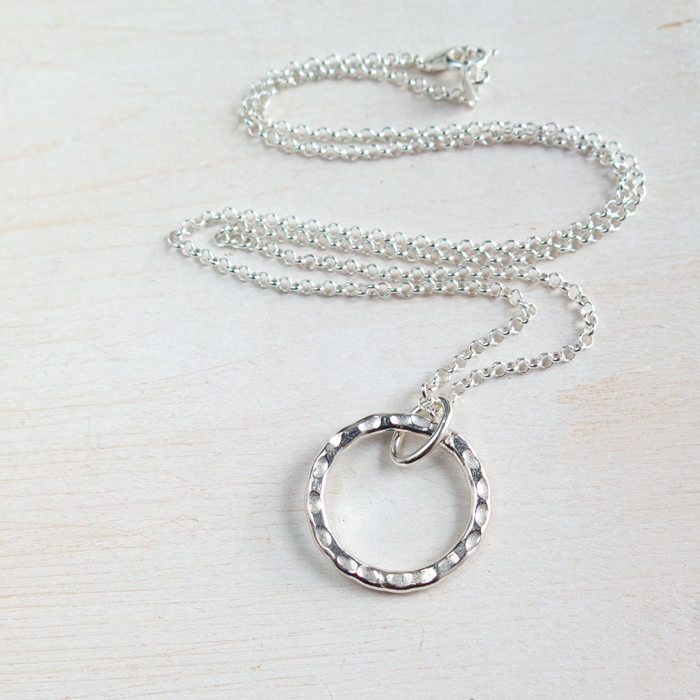 Sterling Silver Circle Necklace, Hammered Circle, Thick Circle, Karma ...