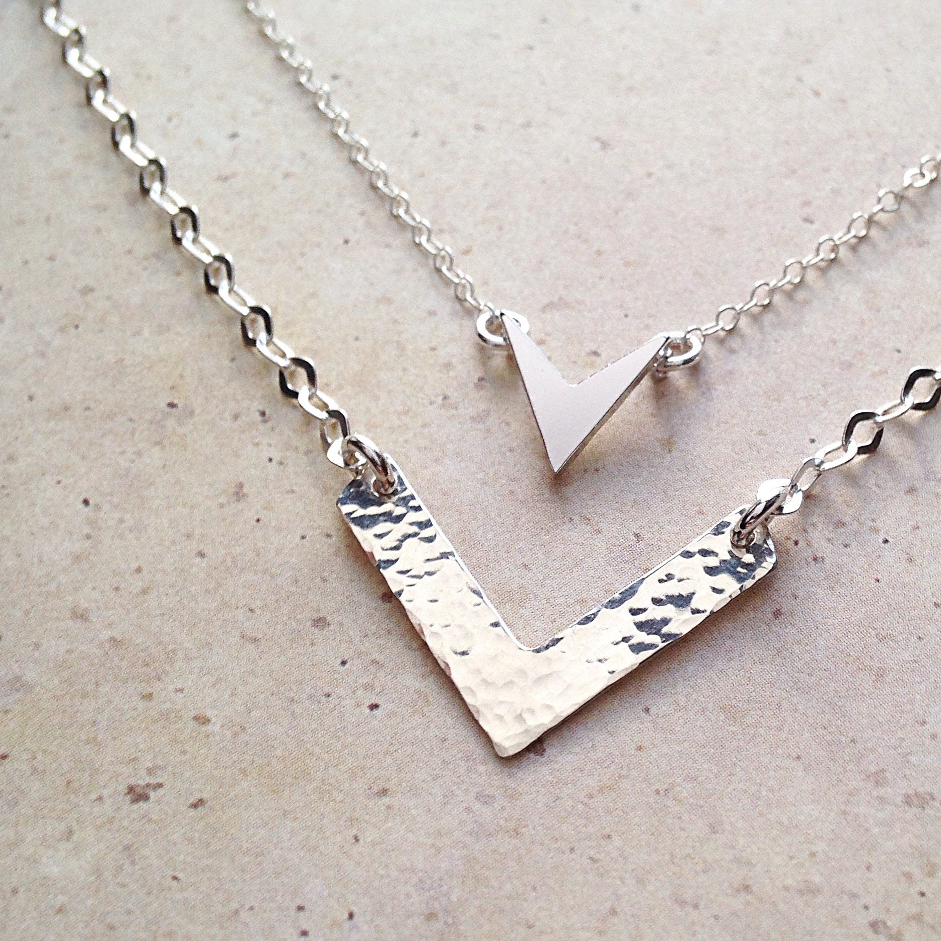 Chevron Necklace, Silver Chevron, Tiny, Dainty Geometric Necklace ...
