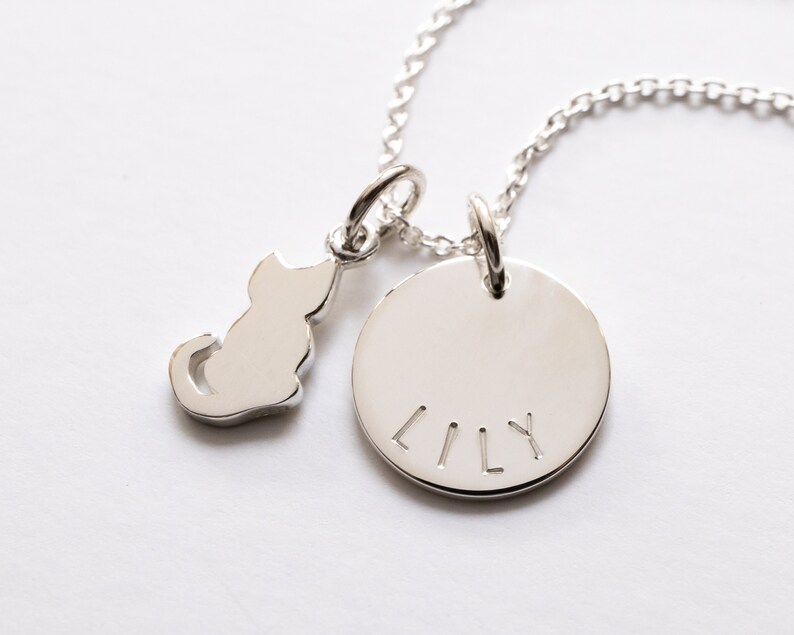 Sterling Silver Cat Necklace Personalized With Cat's - Etsy
