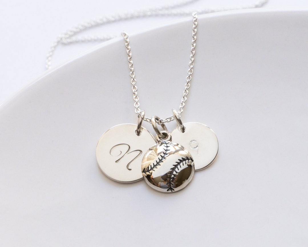 Personalized Sterling Silver Softball Necklace: Initial & Number Charm ...
