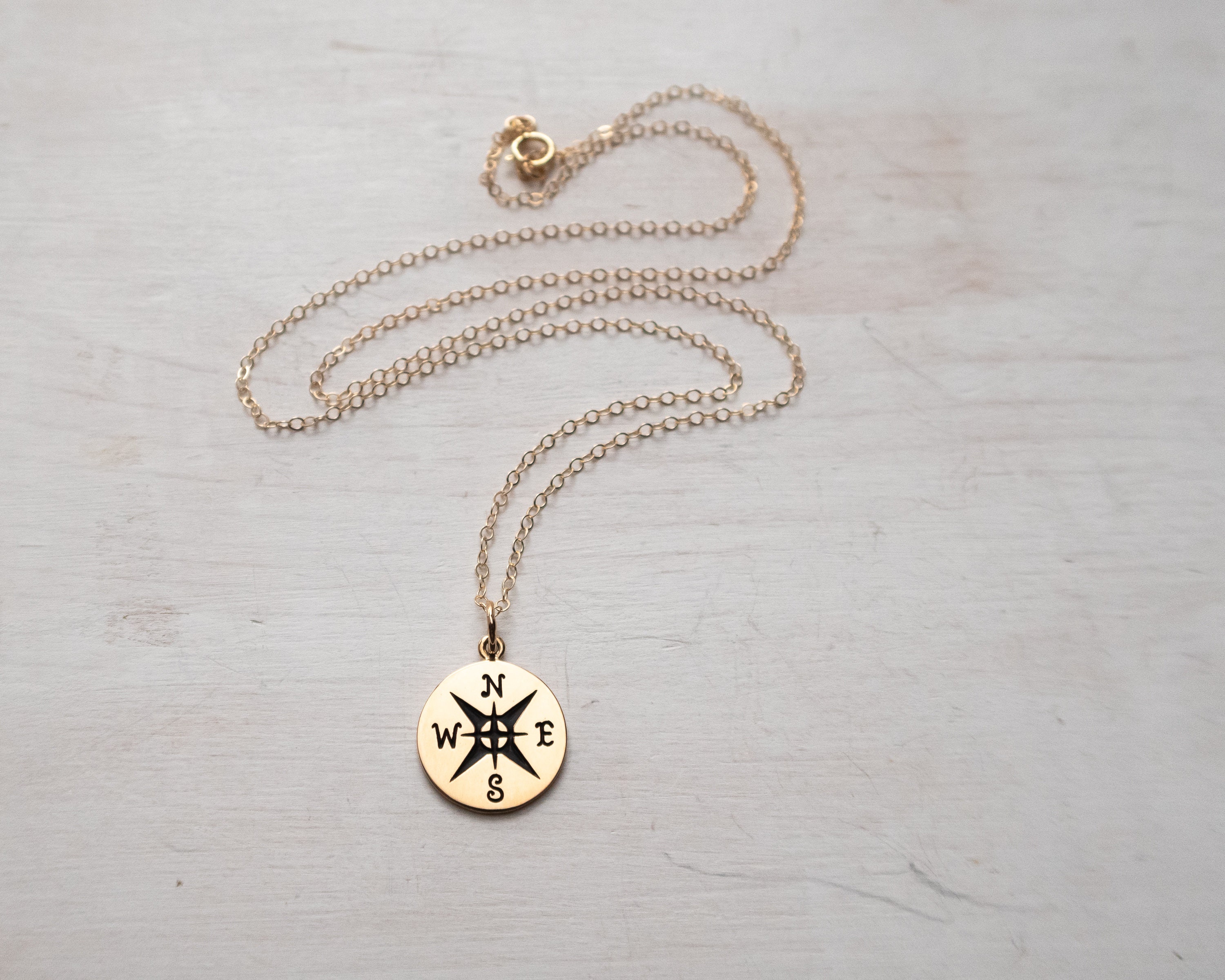 Large Compass Necklace, Gold Filled, Long Distance Friendship ...