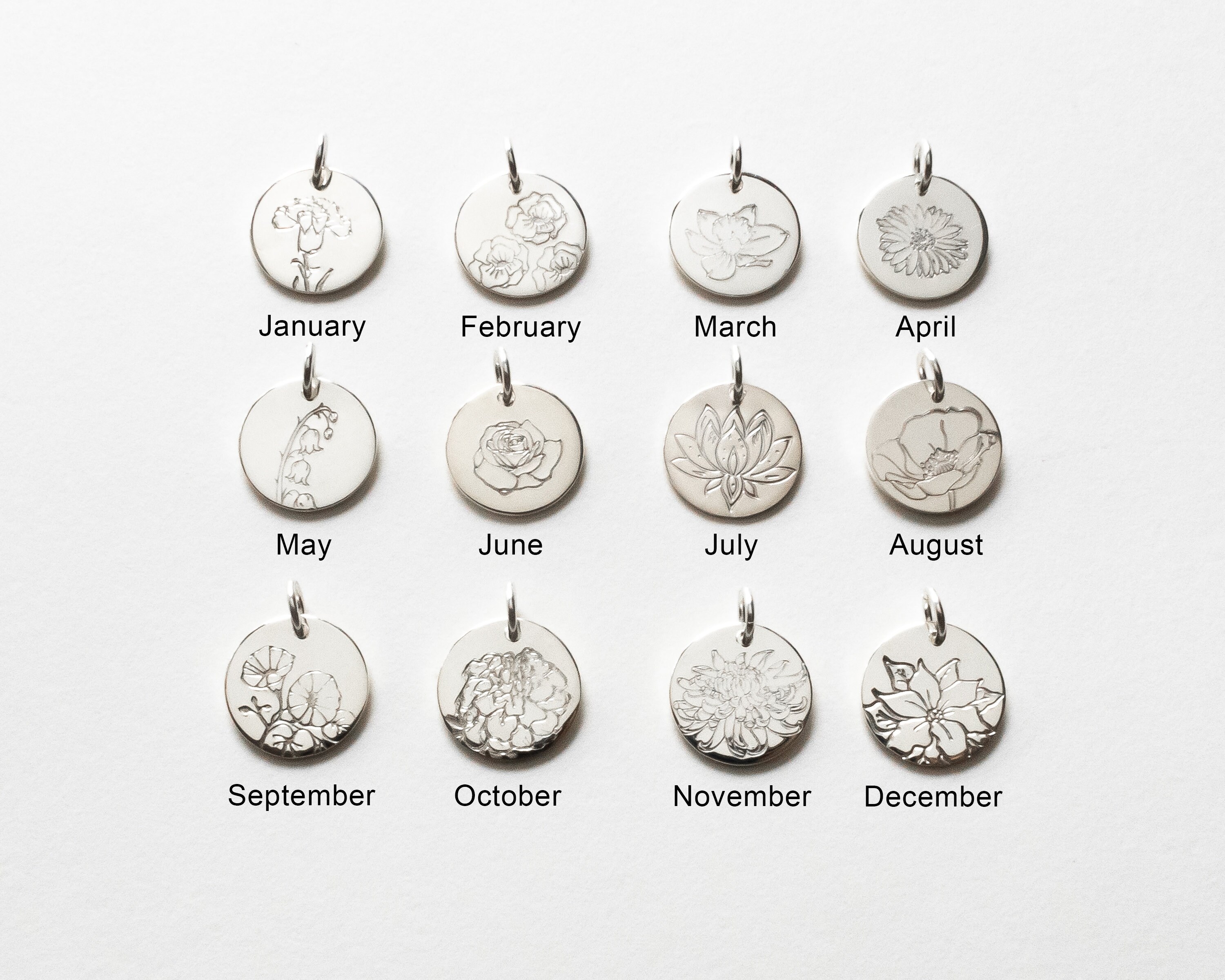 Sterling Silver Birth Flower Necklace, Personalized, Birthday Gift for ...