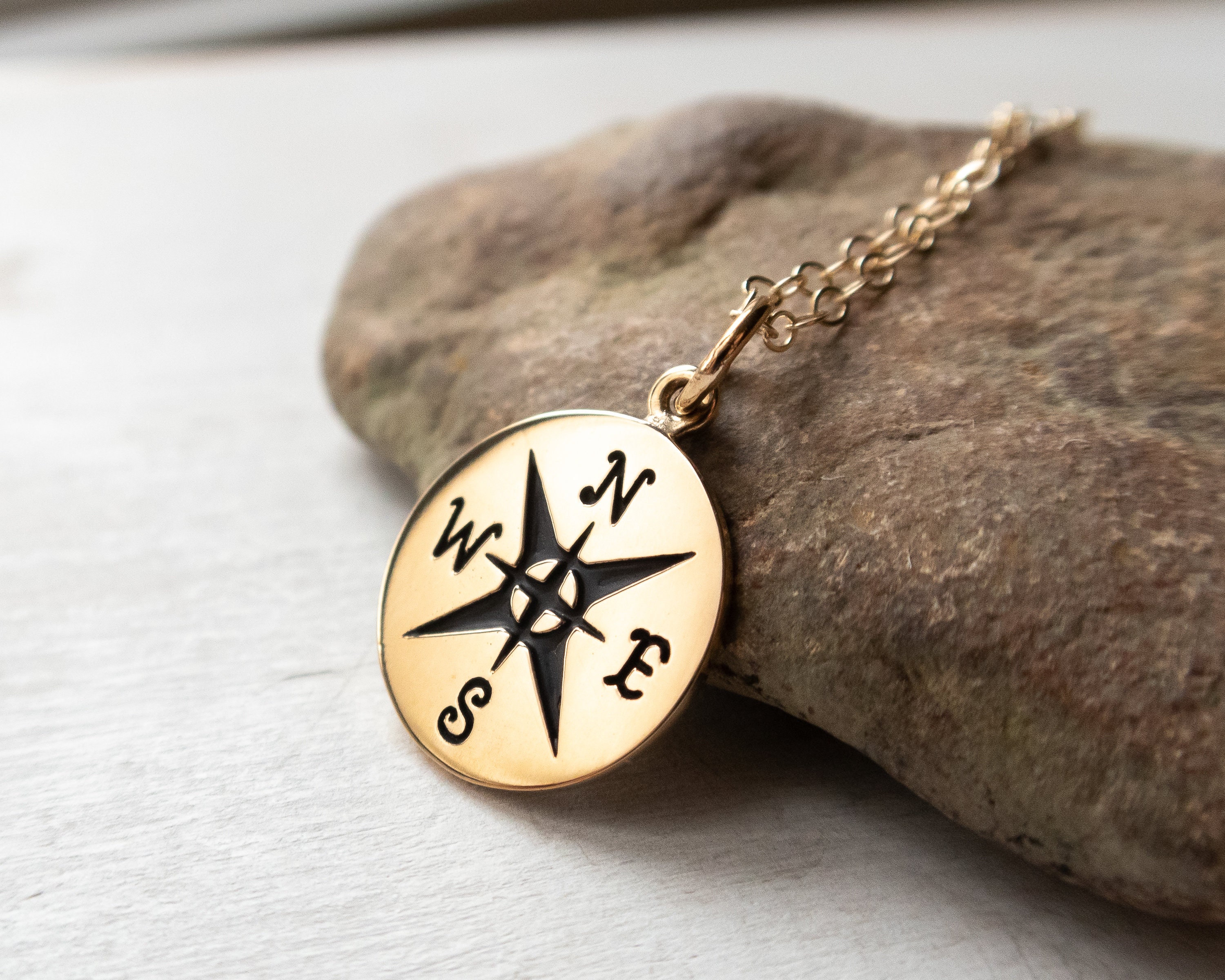 Large Compass Necklace, Gold Filled, Long Distance Friendship ...