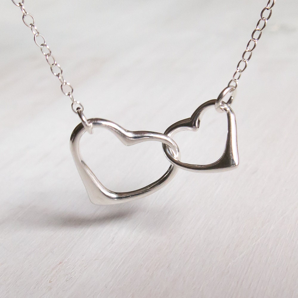 Double Heart Necklace Two Hearts Interlocking Hearts Two | Etsy