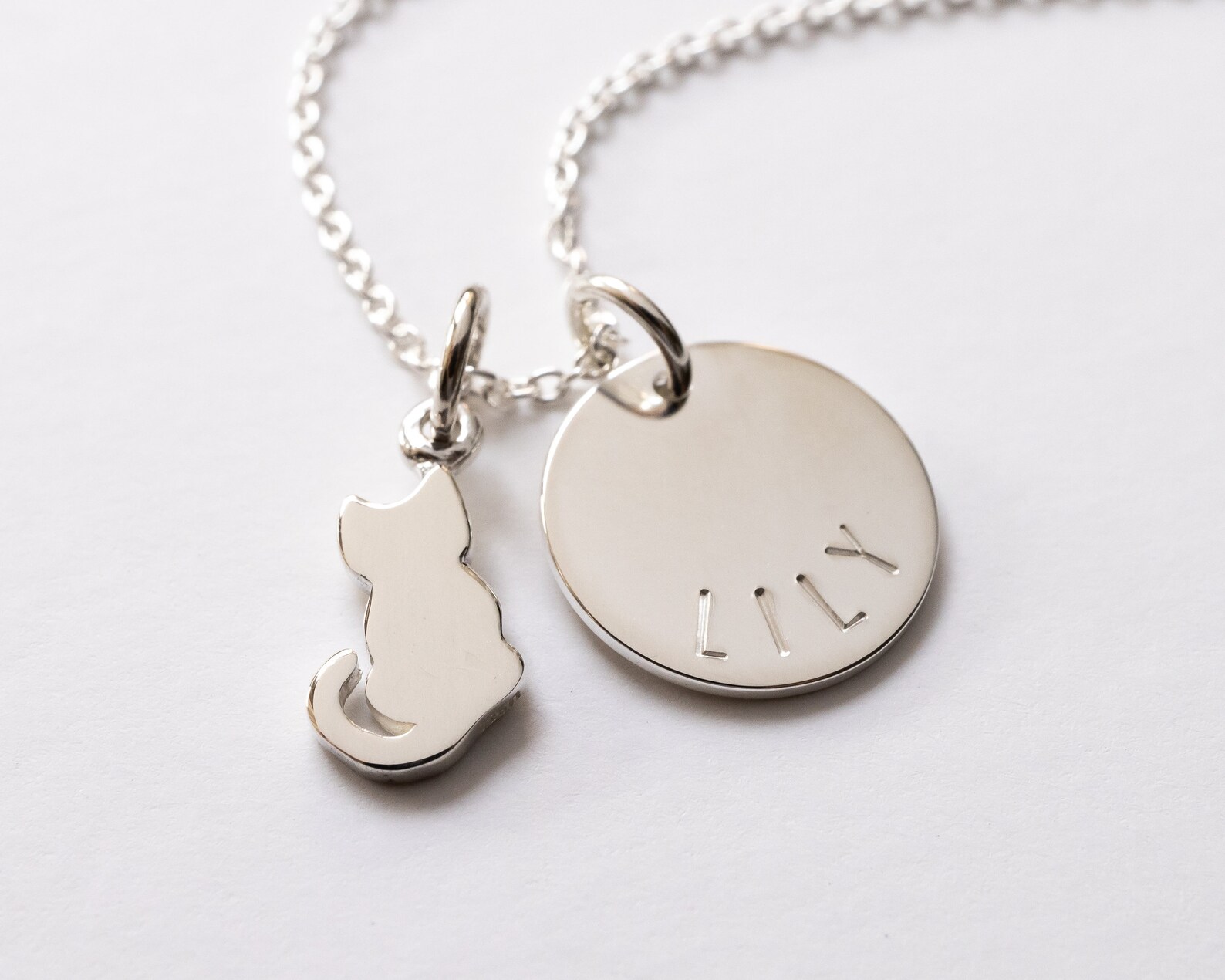 Sterling Silver Cat Necklace Personalized With Cat's - Etsy