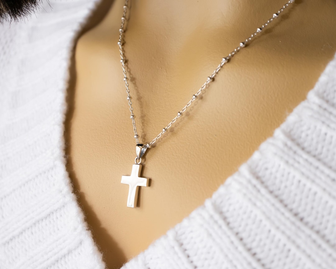 Sterling Silver Chunky Cross Necklace, Medium Size Cross Pendant on ...