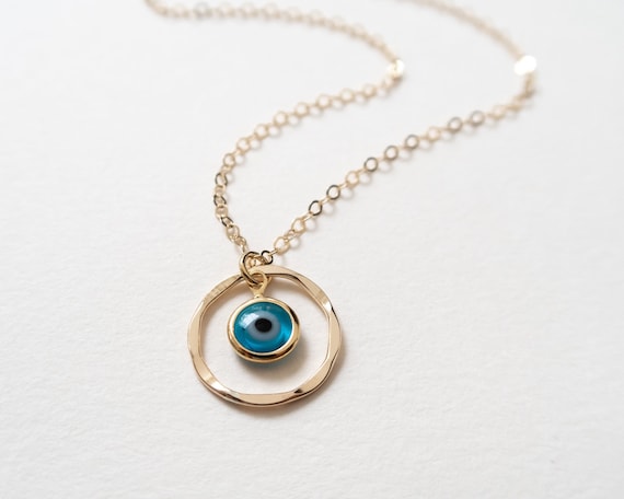 Evil Eye Necklace 14k Gold Filled Turquoise Blue Evil Eye in Eternity Circle Protection Necklace Gift for Her Dainty Evil Eye Jewelry Etsy