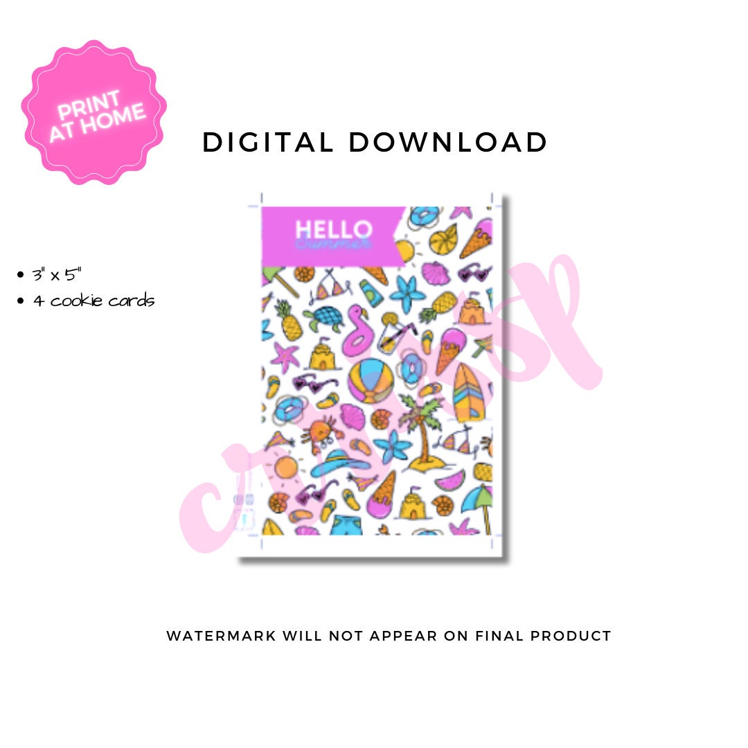 Printable "summer" Cookie Card 3.5"x5" Cookie Packaging Mini Cookies - Etsy