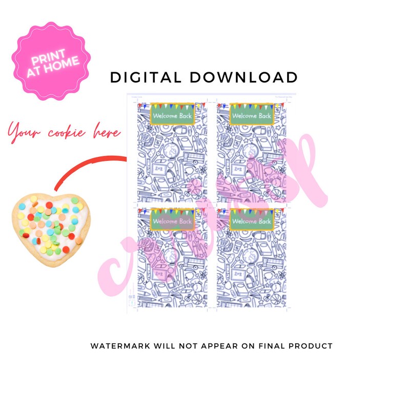 Printable Back to School Cookie Card 3.5"x5" Cookie Packaging Mini ...