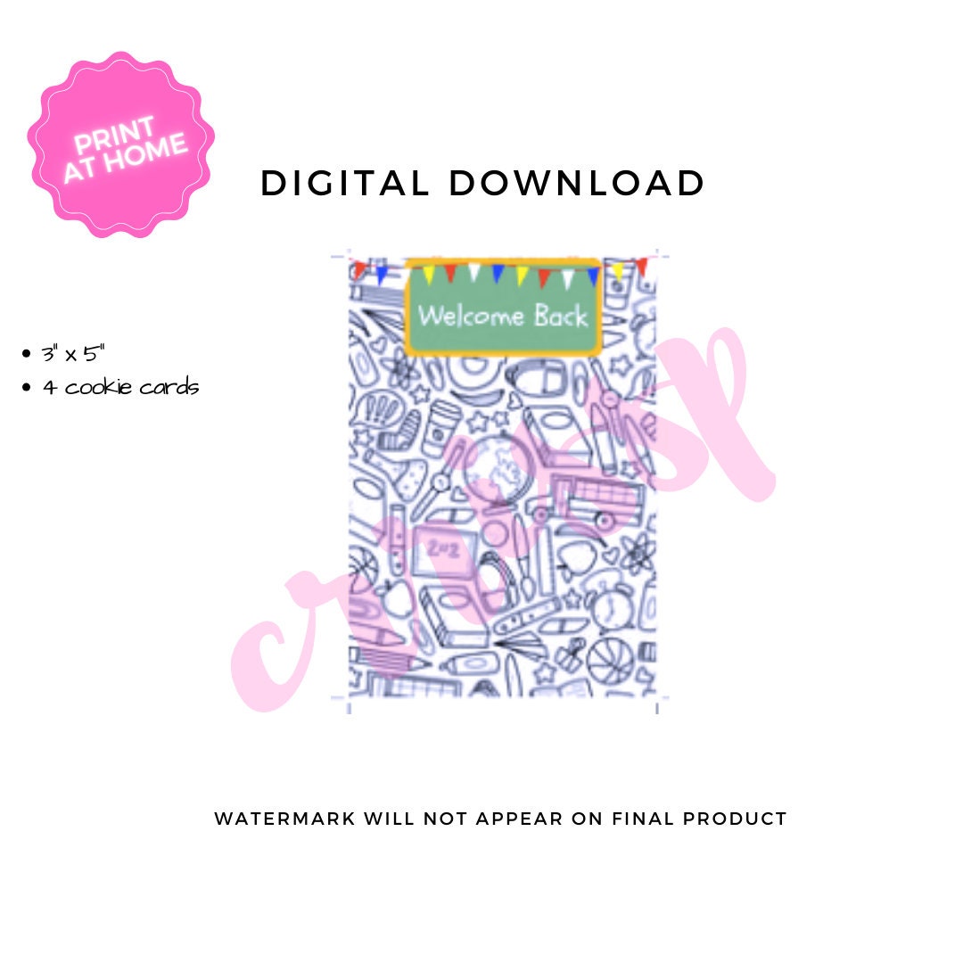 Printable Back to School Cookie Card 3.5"x5" Cookie Packaging Mini ...