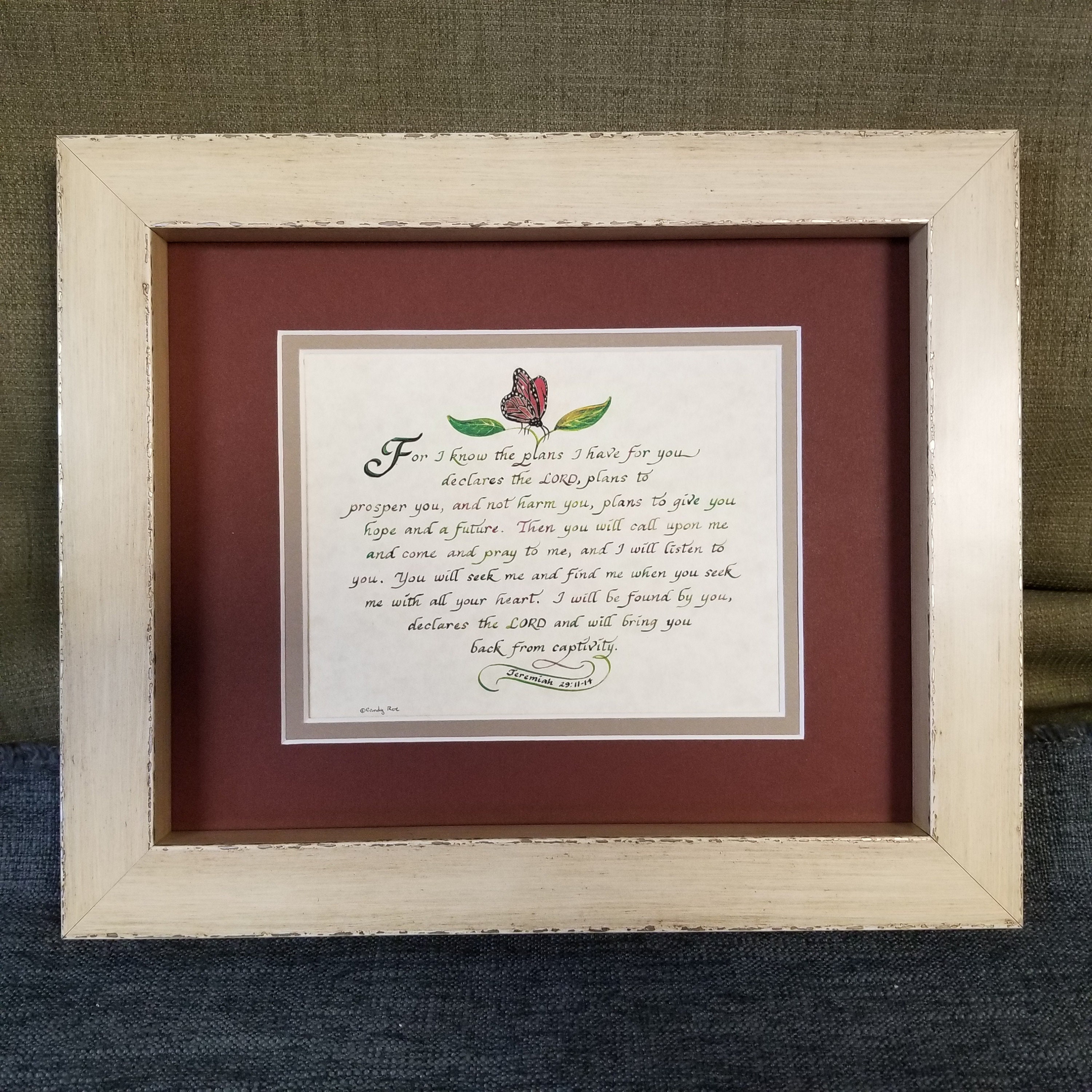 Jeremiah 29 11 Scripture verse in calligraphy framed and matted wall ...