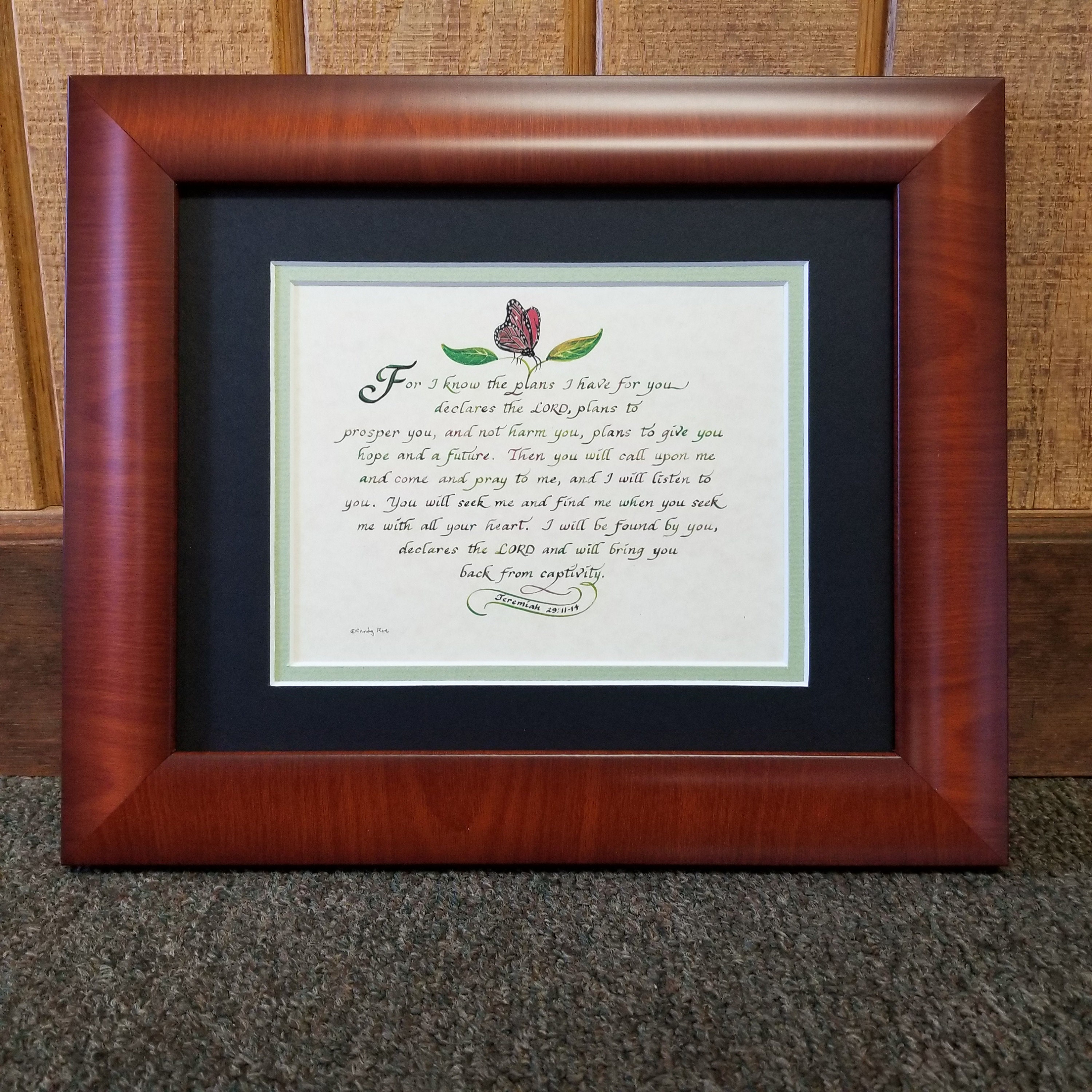 Jeremiah 29 11 Scripture verse in calligraphy framed and matted wall ...