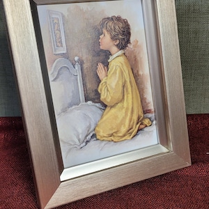 Vintage Print of Praying Boy Framed Picture for Nightstand, Shelf or ...