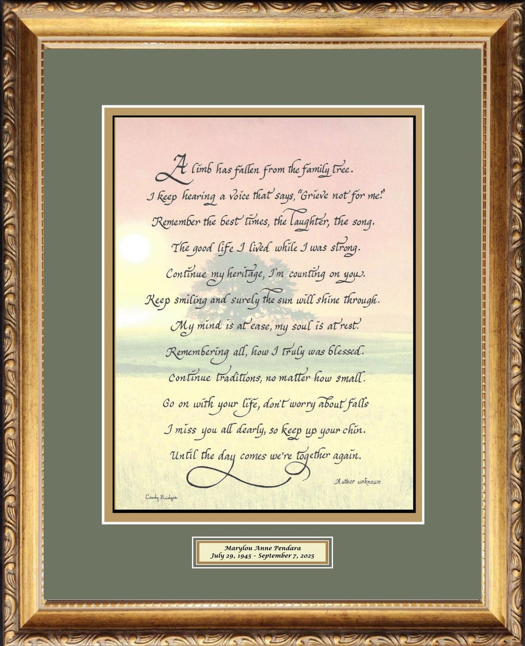 Framed Memorial Poem: A Limb Has Fallen From the Family Tree ...