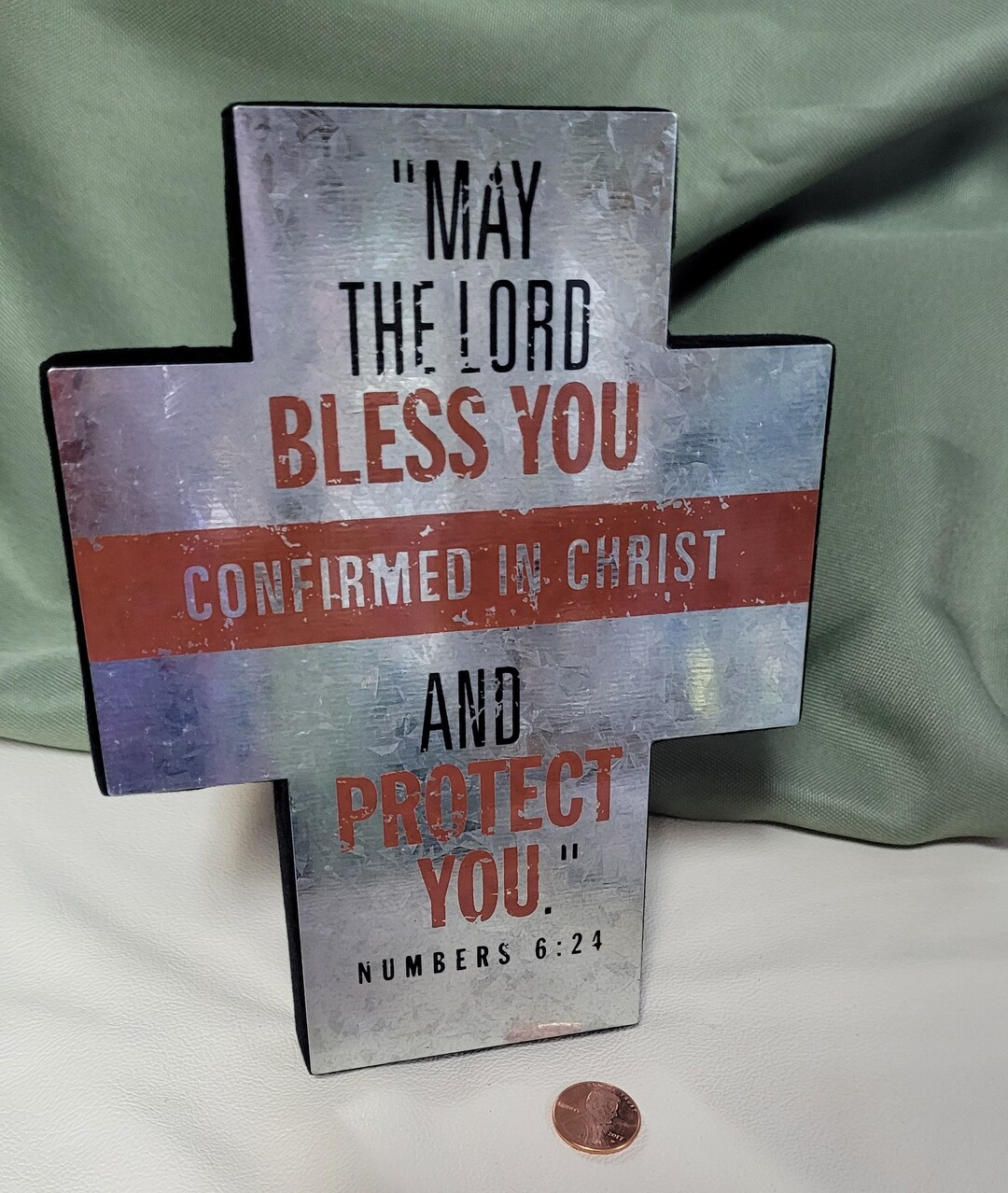 Confirmation Cross Gift in Shiny Red and Silver Tone. Scripture ...