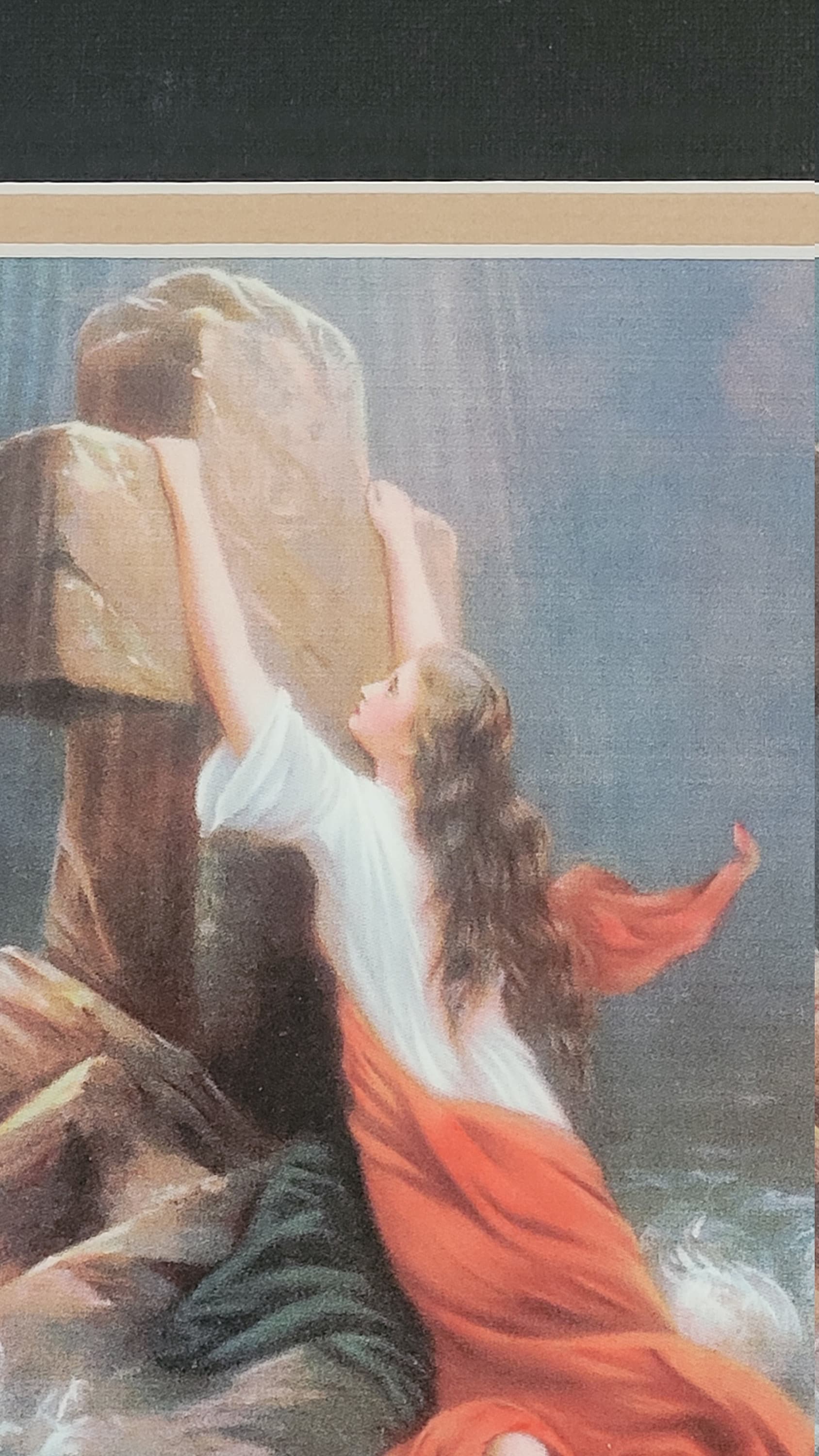 Cling to the cross woman clinging to cross in the sea custom framed picture