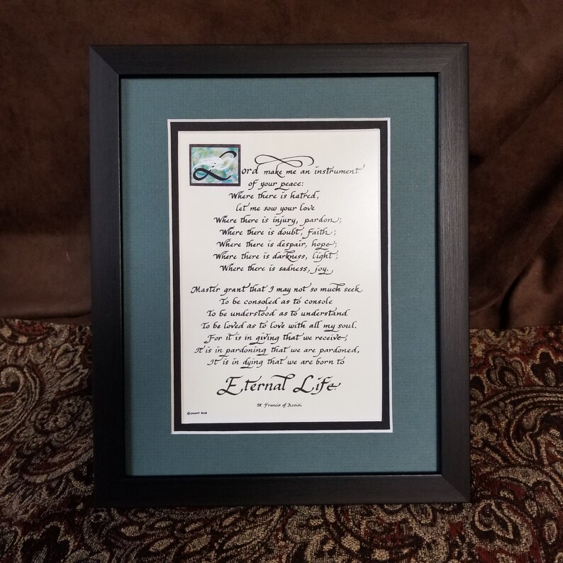 Saint Francis Peace Prayer Calligraphy Poem Verse Framed and | Etsy