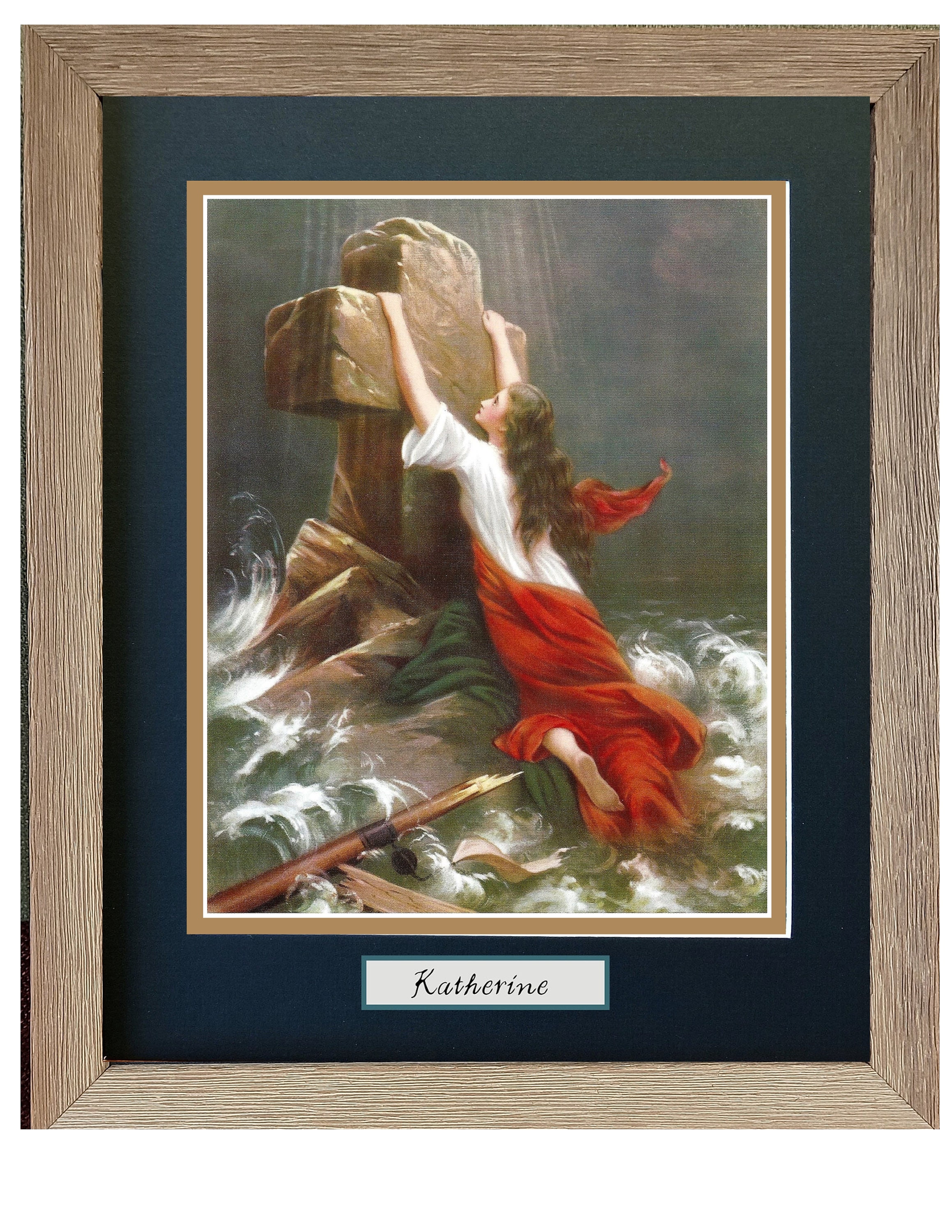 Cling to the cross woman clinging to cross in the sea custom framed picture