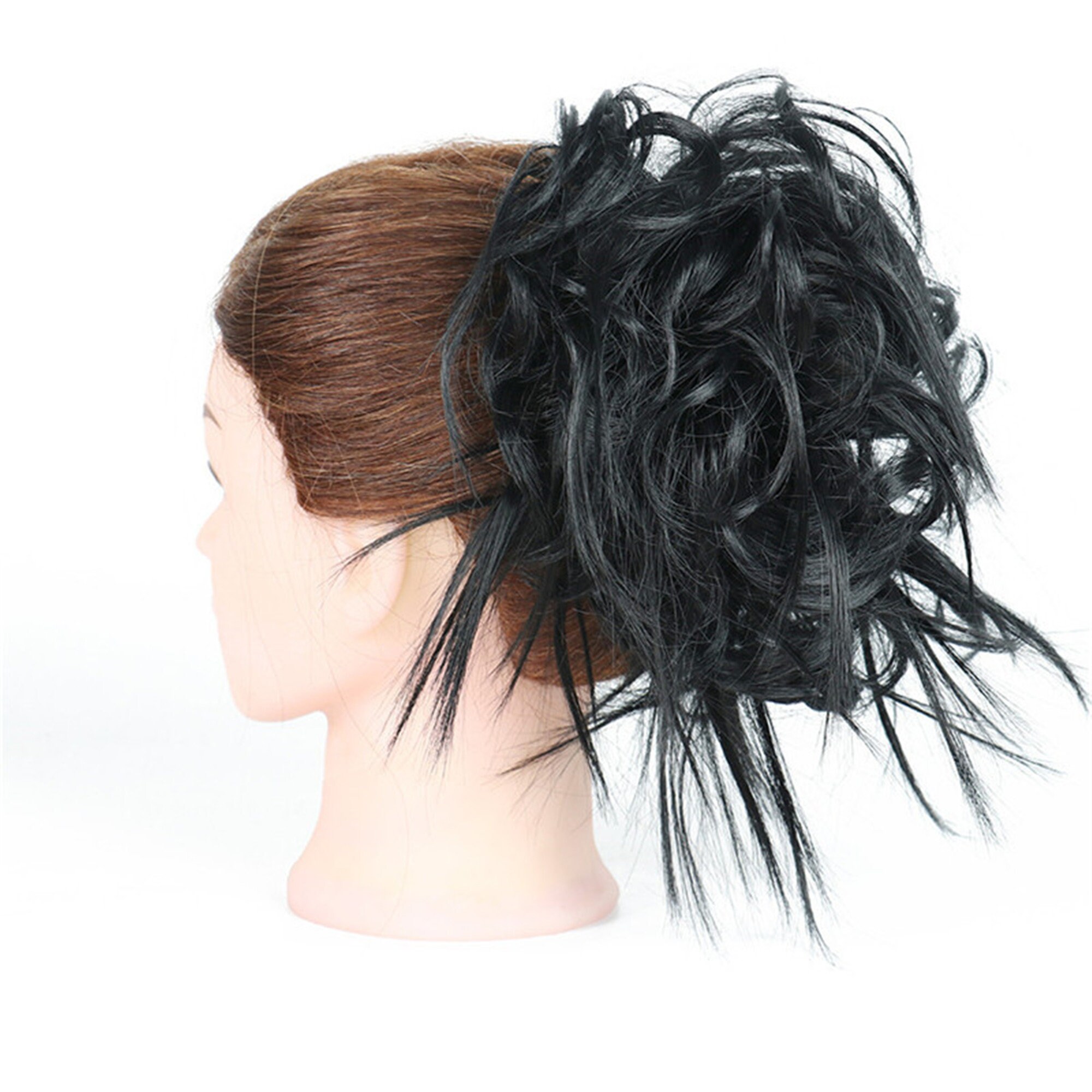 Natural Black Tousled Hair Bun Extension Hairpiece Messy Fluffly ...