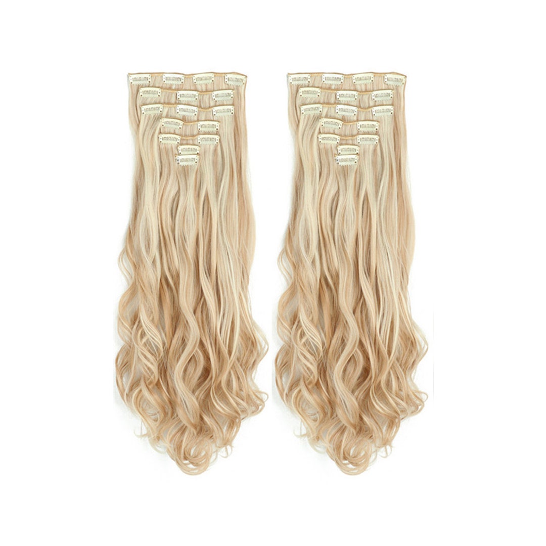 22 Inch Long Ash Blonde With Silver Grey Clip in Hair Extensions ...