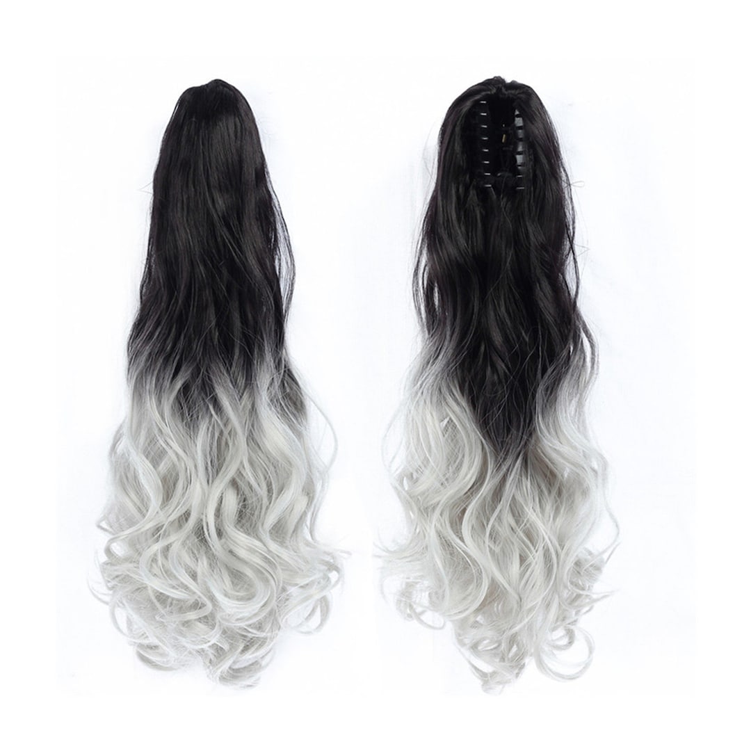 One Piece Clip on Ponytail Hair Extensions 19 Inch Long Ombre Black ...